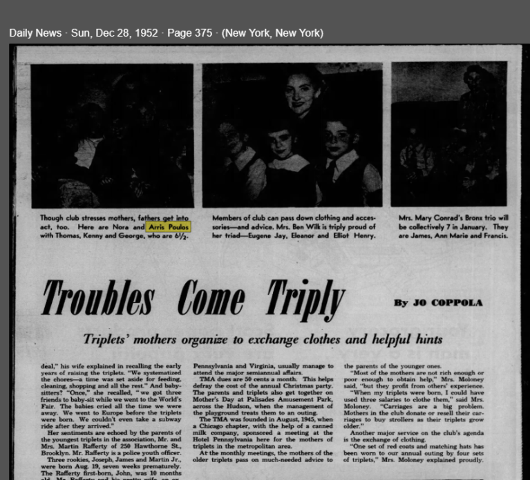 The Poulos Triplets 1946 | Baby History – The Baby Historian